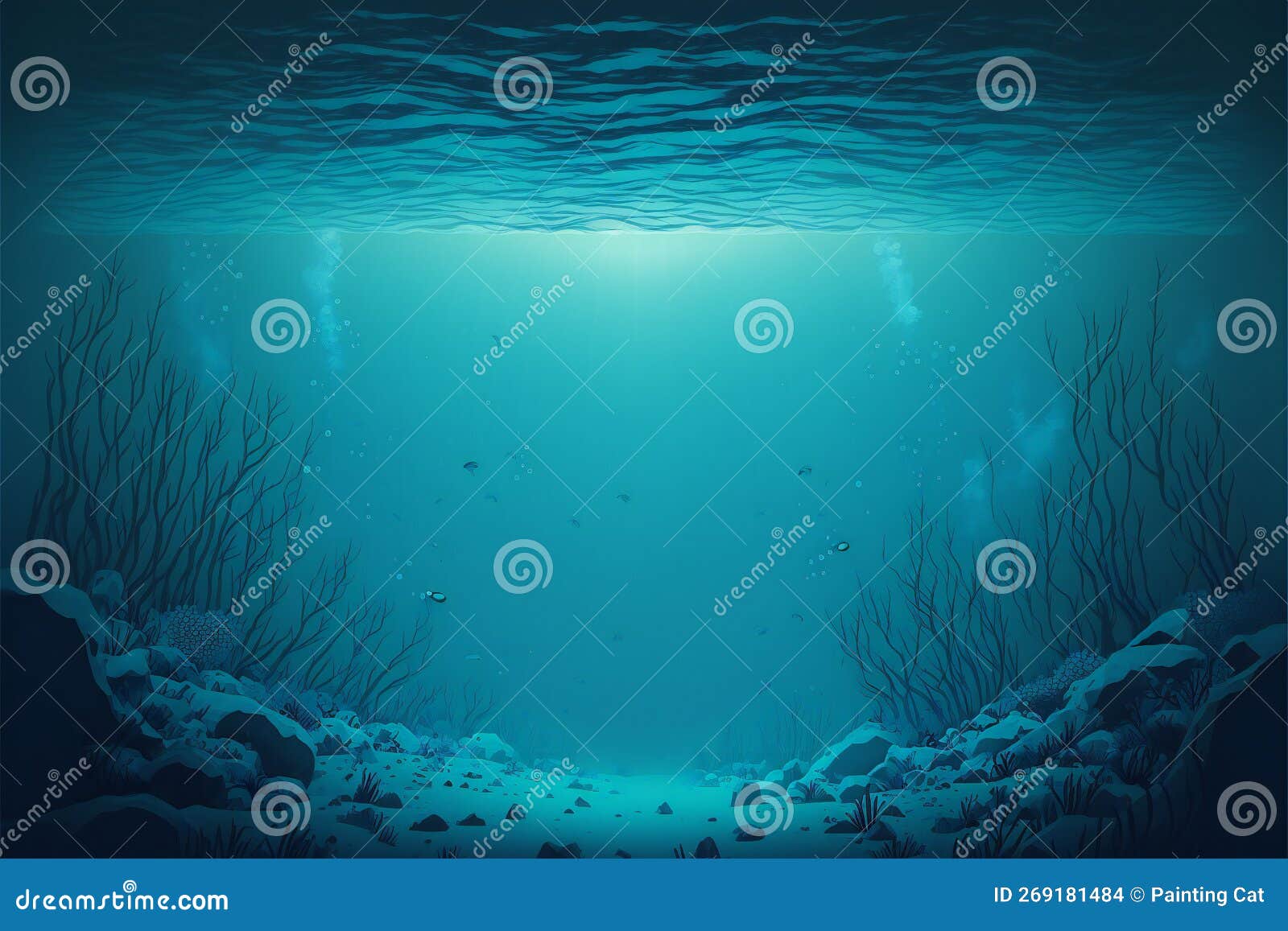 Empty Underwater Ocean Bottom Background, Digital Illustration Artwork ...