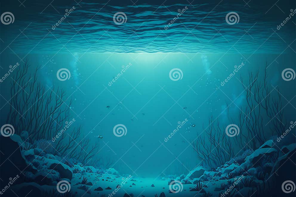 Empty Underwater Ocean Bottom Background, Digital Illustration Artwork ...
