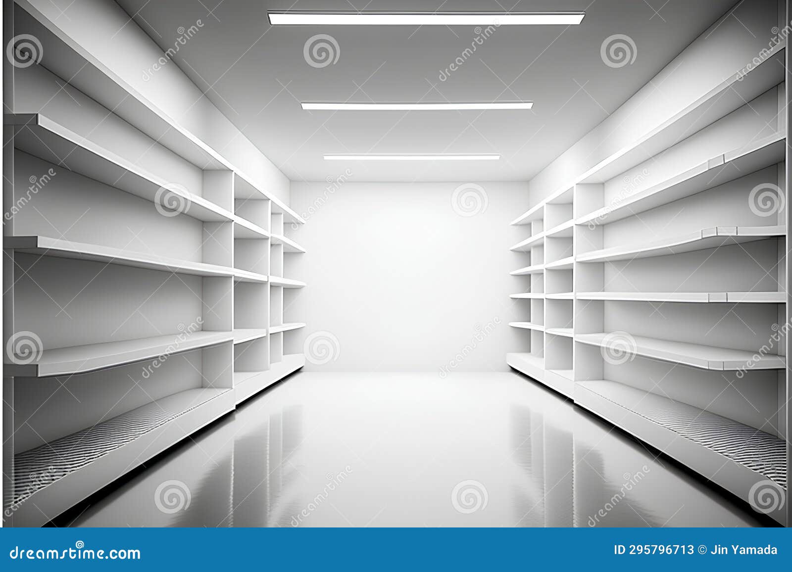 Illustration of Empty White Shelves in a Modern Library. 3d Rendering ...