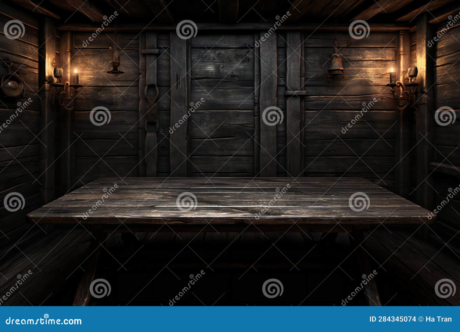 Empty Wooden Table in a Dark Room Stock Illustration - Illustration of ...