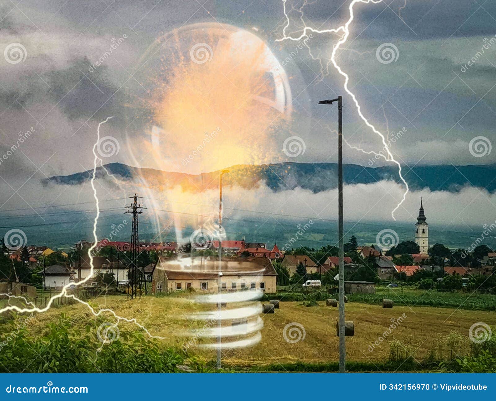 Illustration of the Energy System of a Small Settlement Stock Photo ...