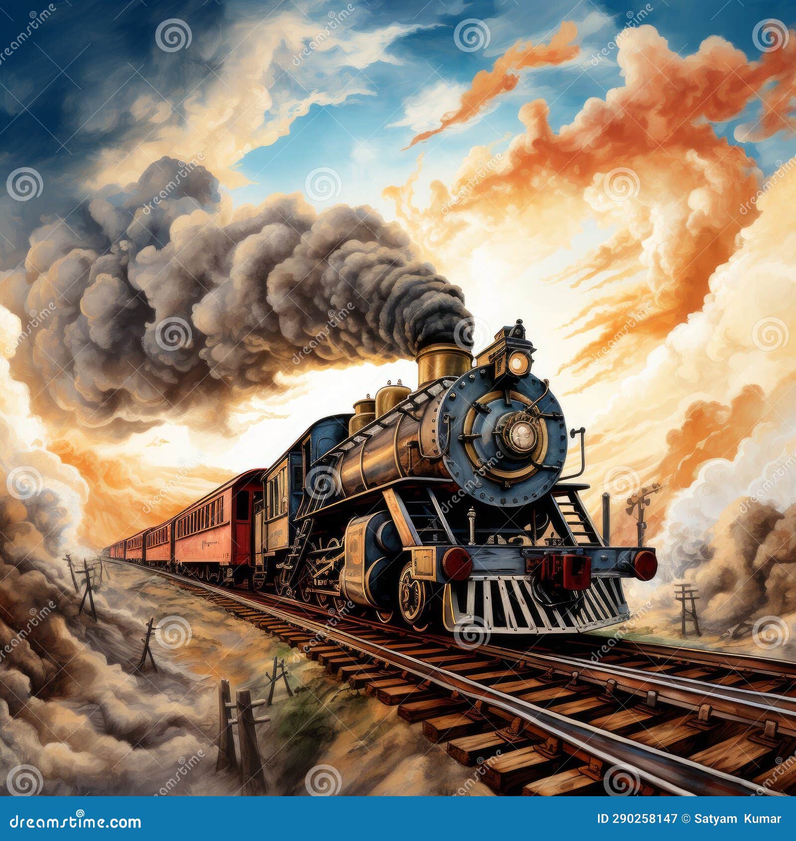 Illustration of an Engine Train Running on Track Generative AI Stock ...
