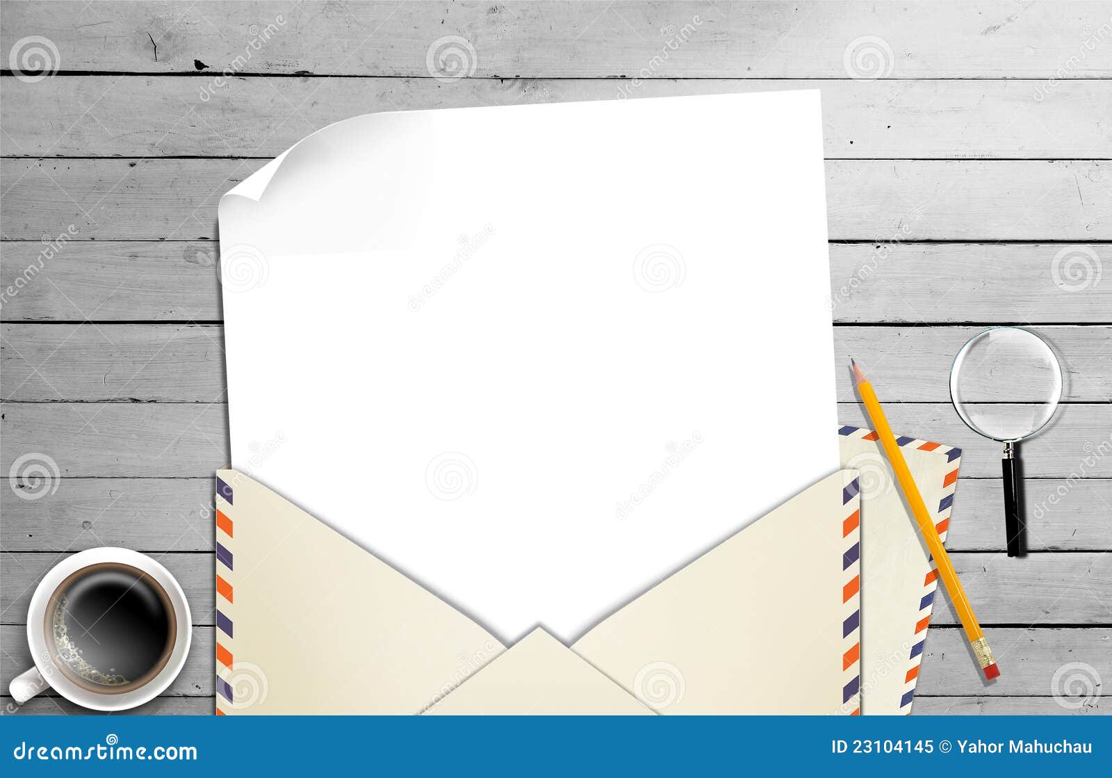 Illustration of Envelope and Paper on Table Stock Illustration ...