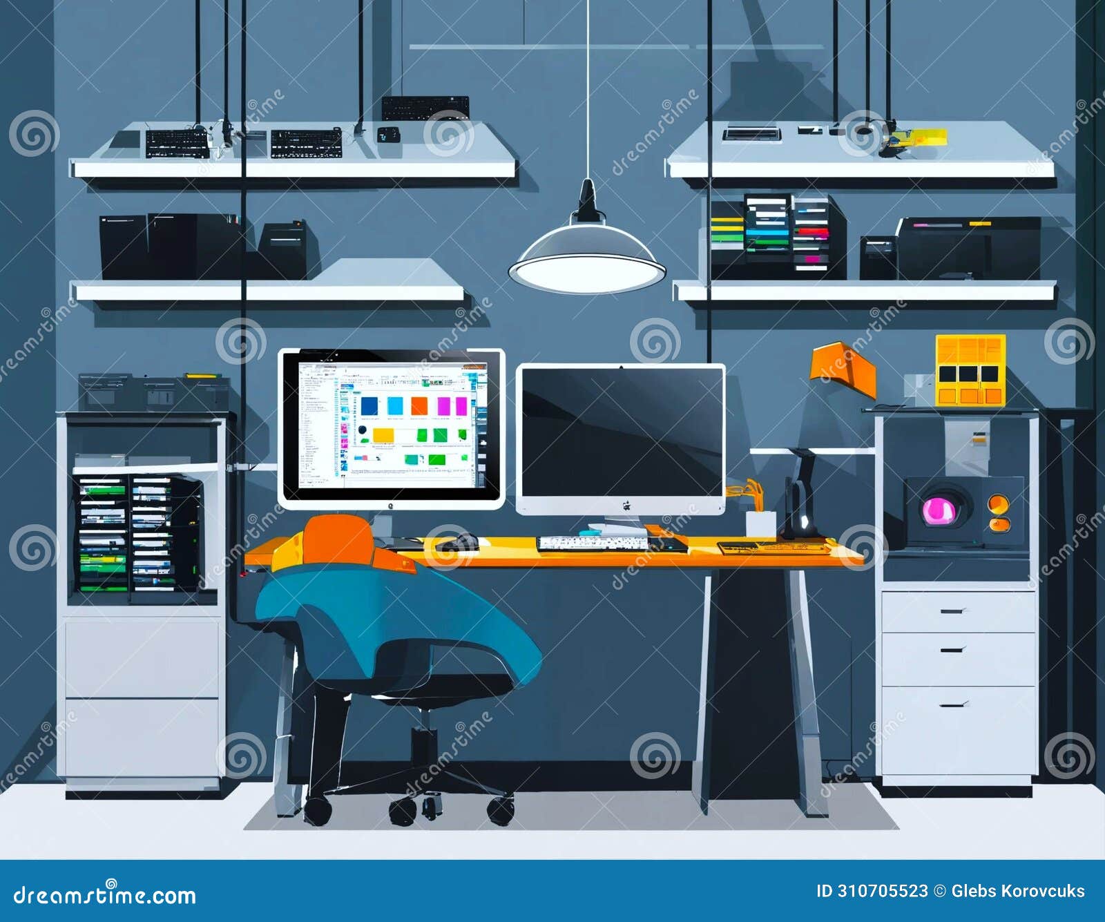 Workplace in a Modern and Equipped Software Laboratory. Stock ...