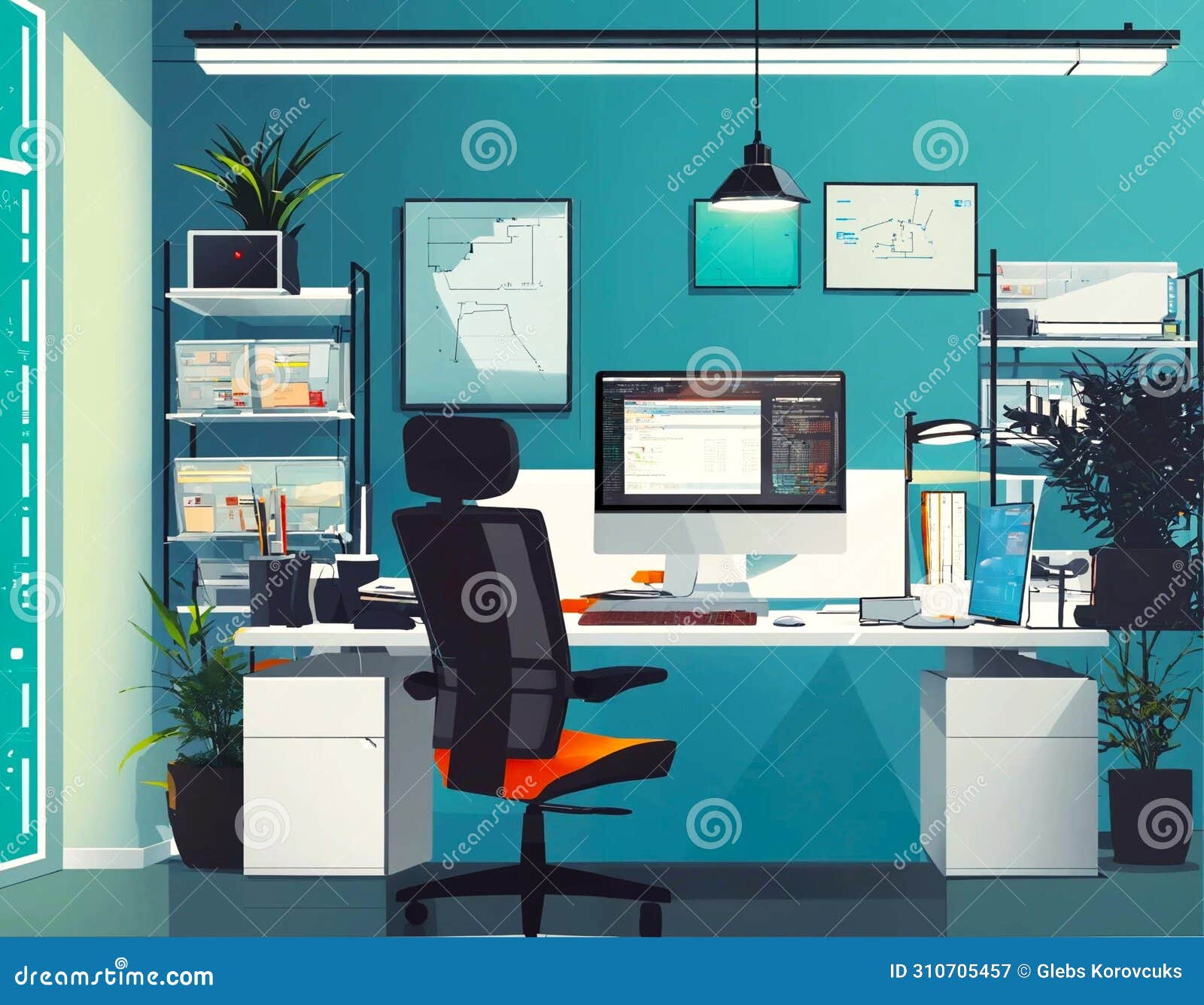 Workplace in a Modern and Equipped Software Laboratory. Stock ...