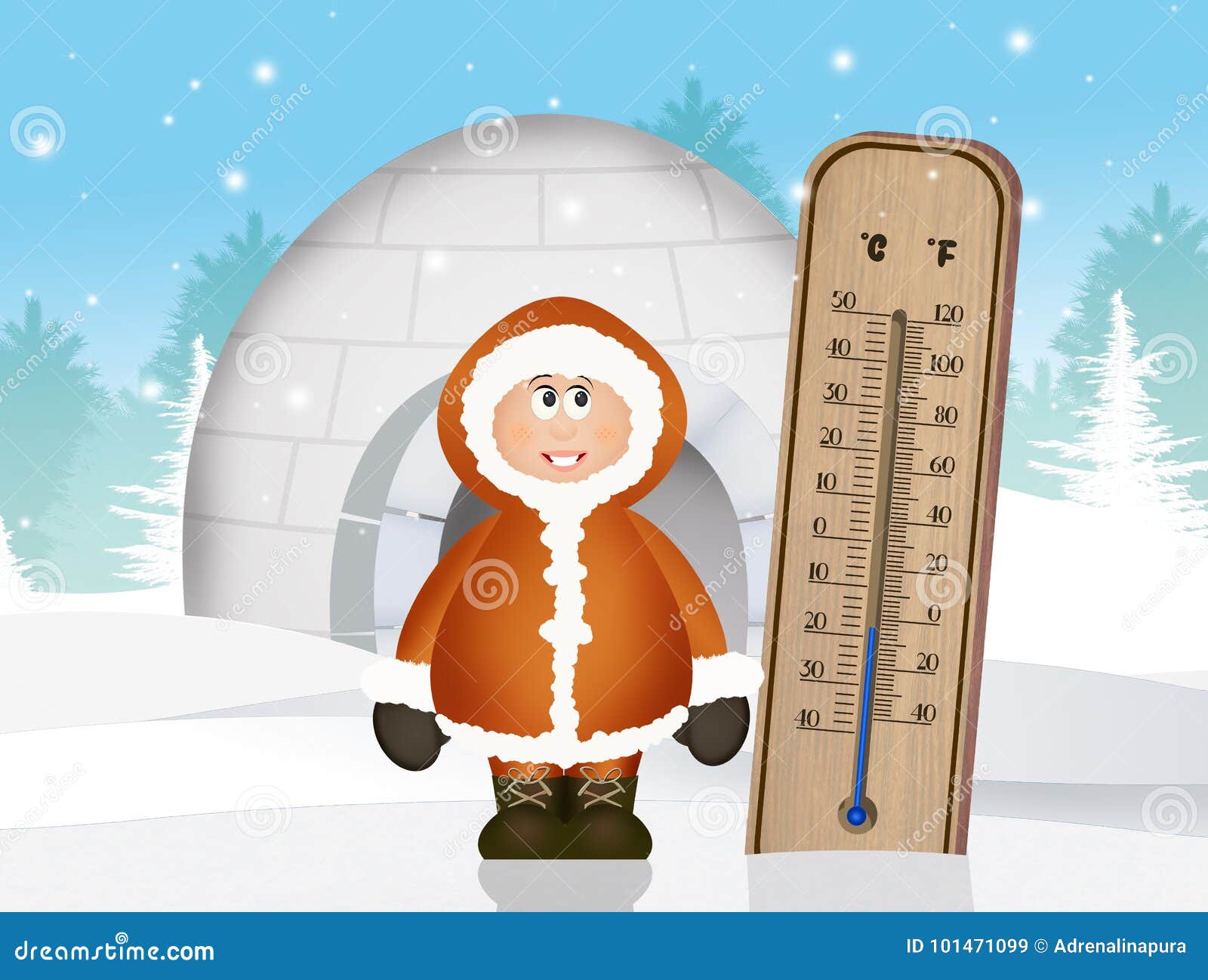 Eskimo with Cold Thermometer Stock Illustration - Illustration of ...
