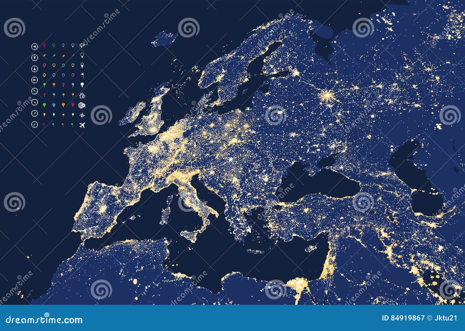 Illustration of Europe City and Communication Lights Map Stock Vector ...