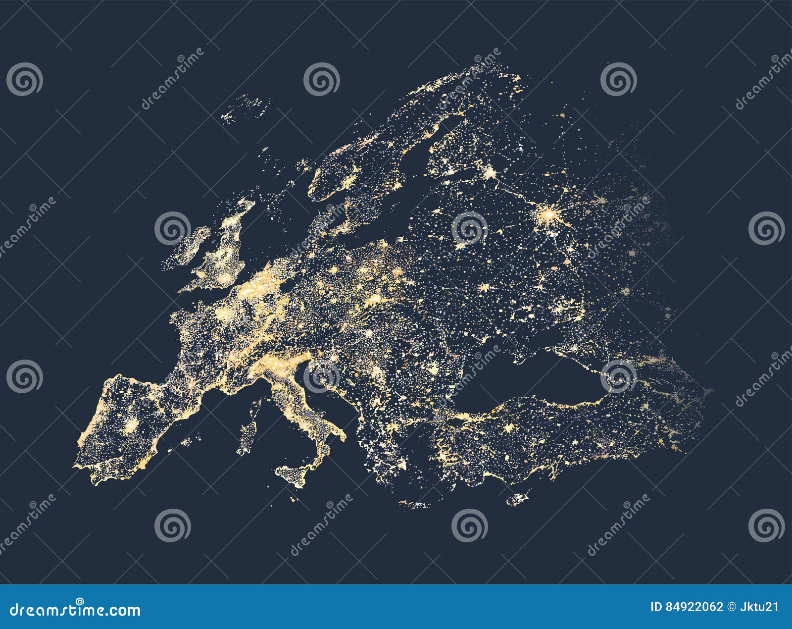 Illustration of Europe City and Communication Lights Map Stock Vector ...