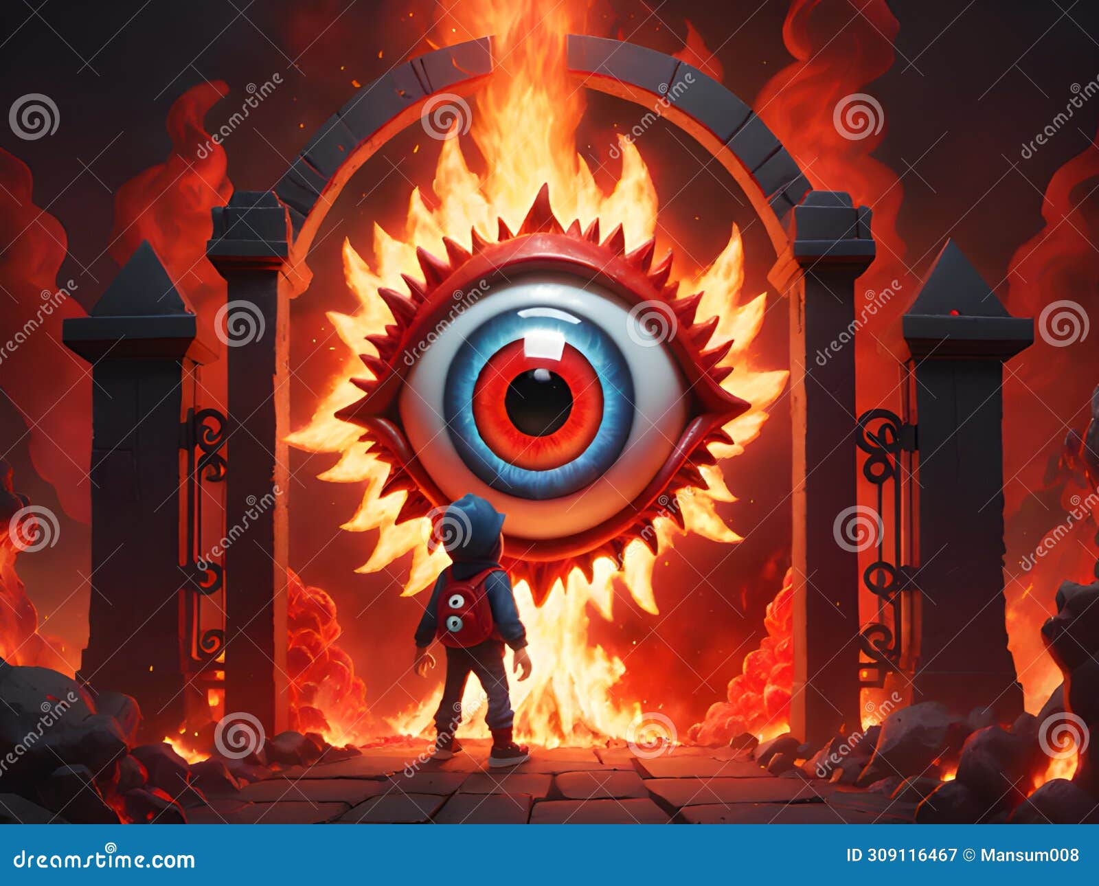 Illustration of a Evil Eye with Burning Fire Stock Illustration ...