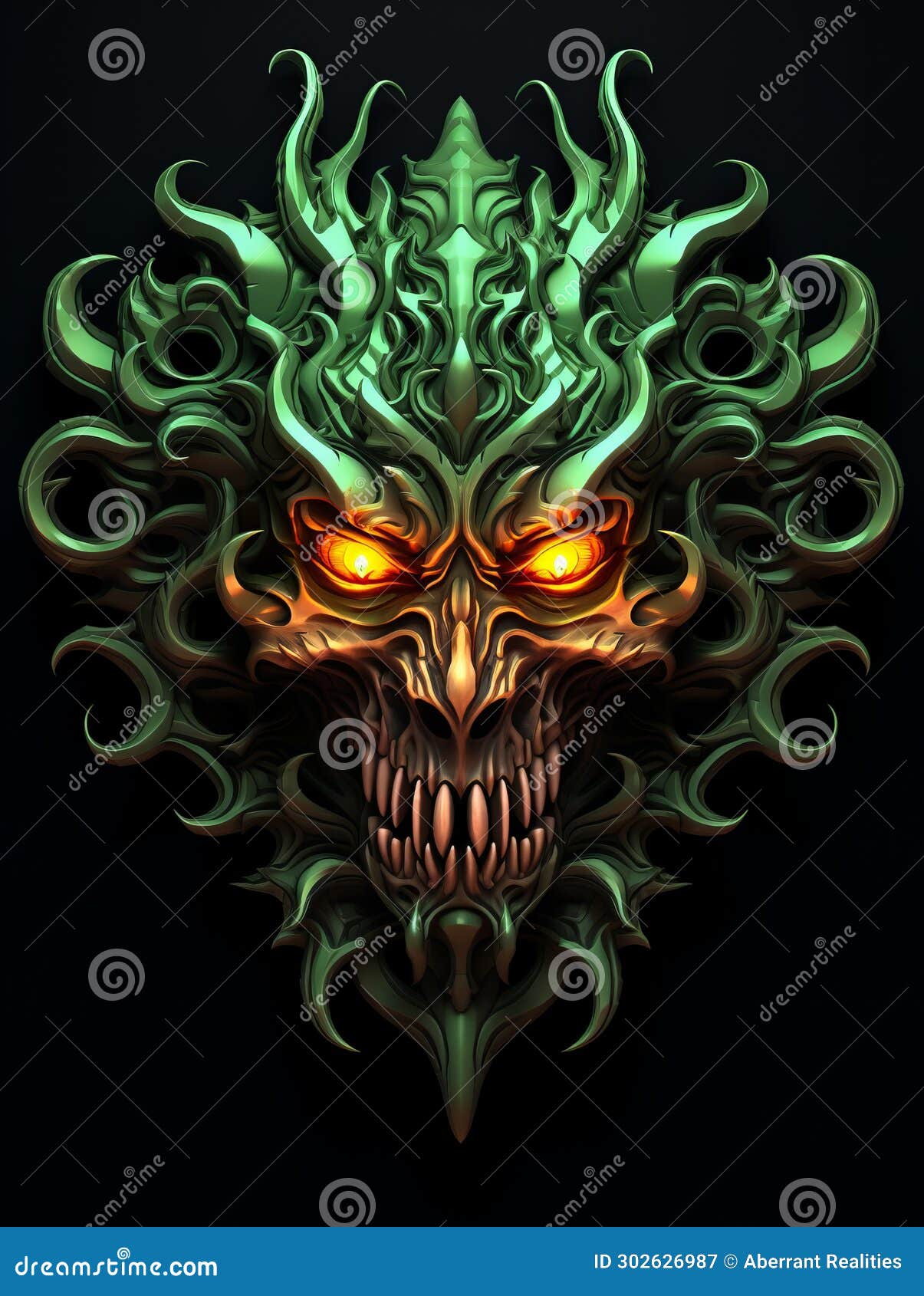 An Illustration of an Evil Face with Glowing Eyes on a Black Background ...