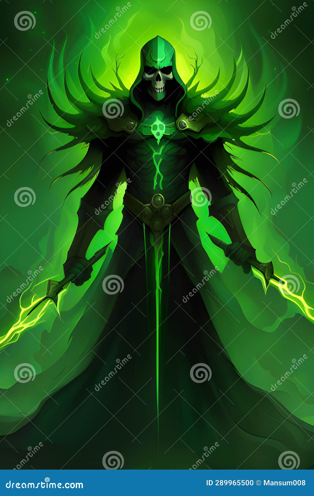 Illustration of a Evil Warrior in the Green Light of the Sword, Ai ...