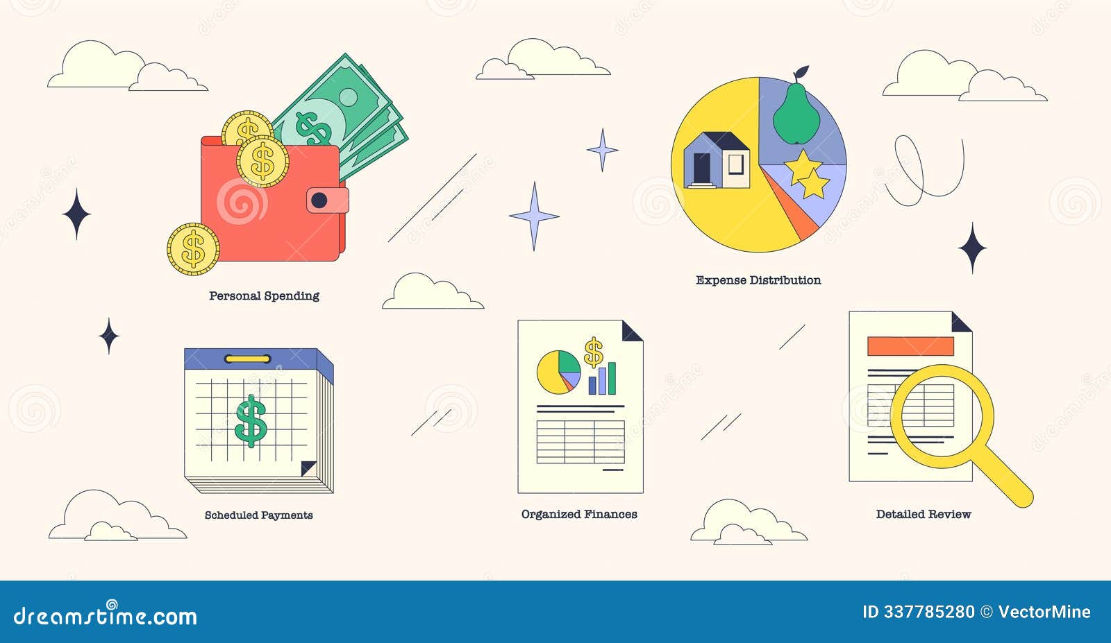 Illustration of Expense Tracking with Wallet, Charts, and Documents in ...