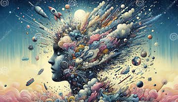 Illustration of Exploding Mind Representing Dreams, Emotions, and ...