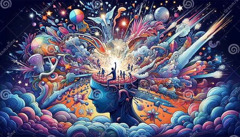 Illustration of Exploding Mind Representing Dreams, Emotions, and ...
