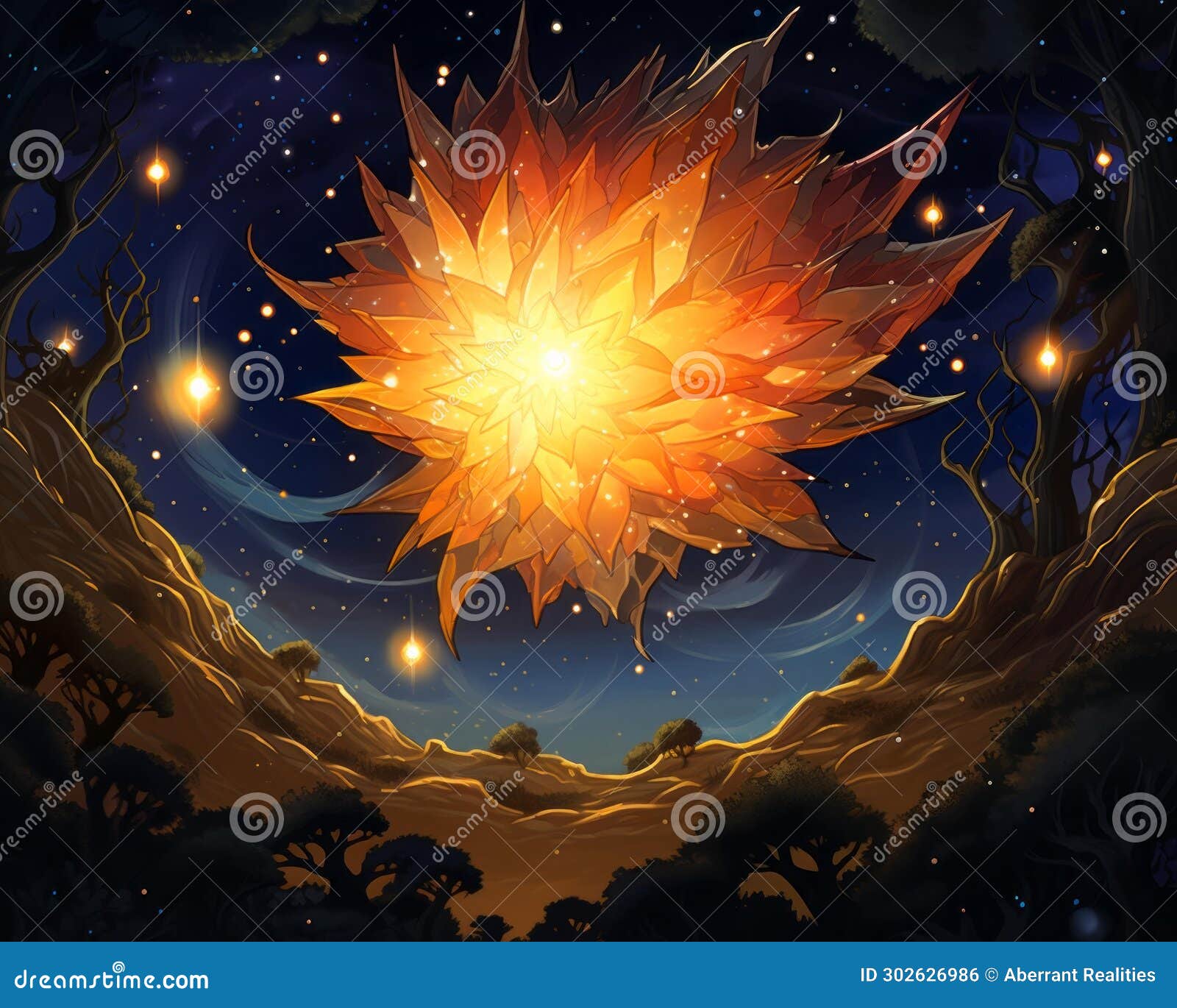 An Illustration of an Exploding Star in the Night Sky Stock ...