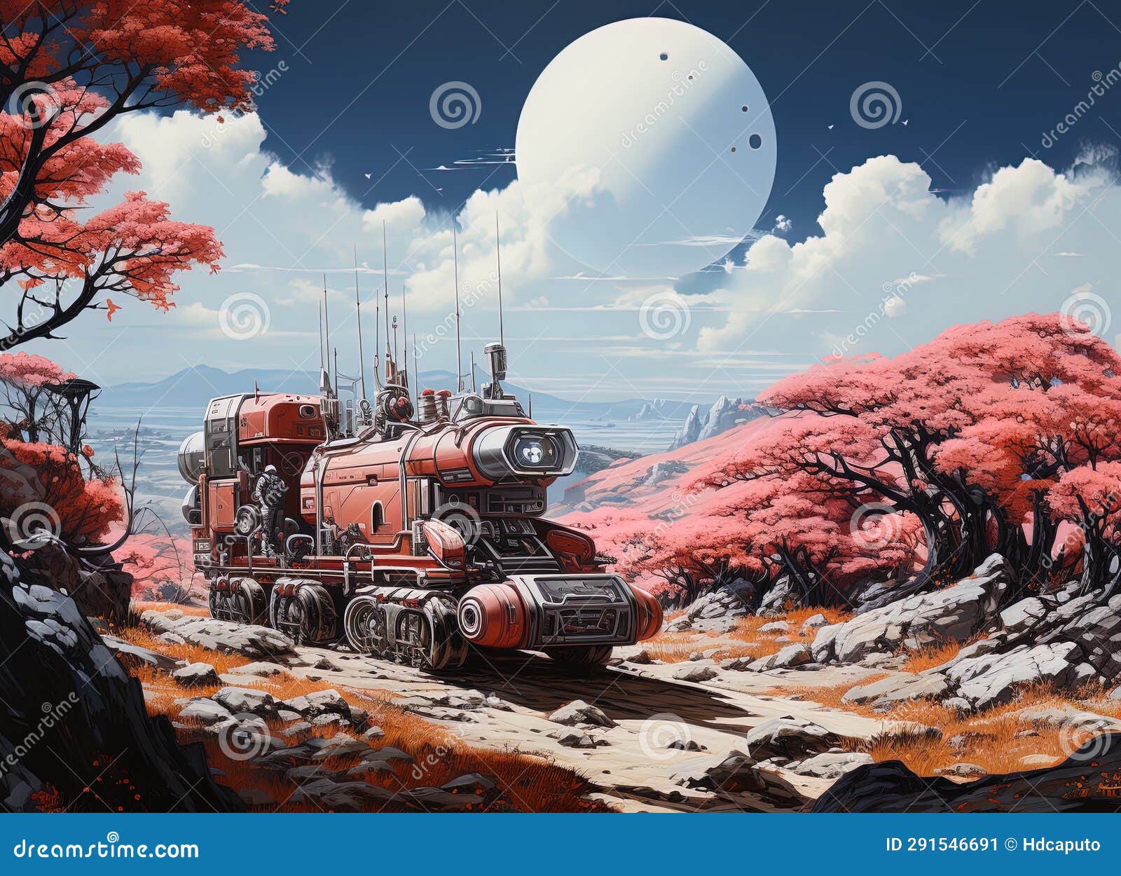 Illustration of an Exploration Vehicle on an Pink Alien Planet Stock ...
