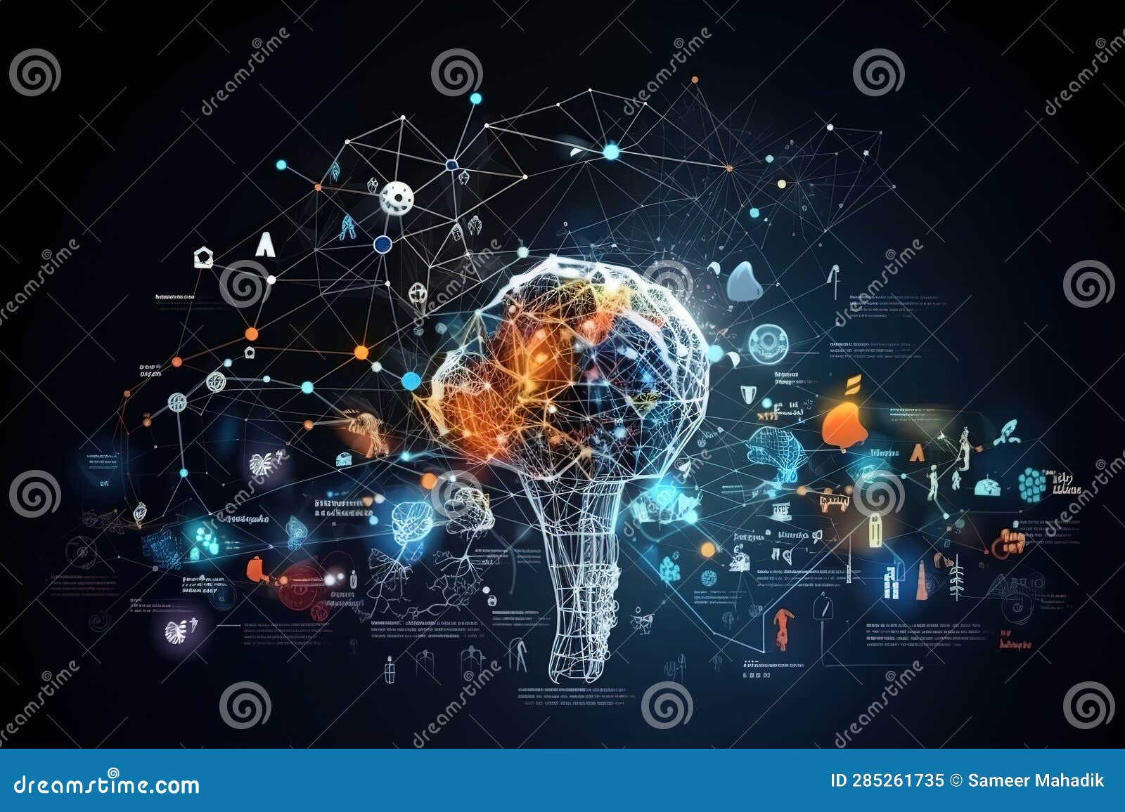 Illustration of Explosion of Colours Around the Brain. Generative AI ...