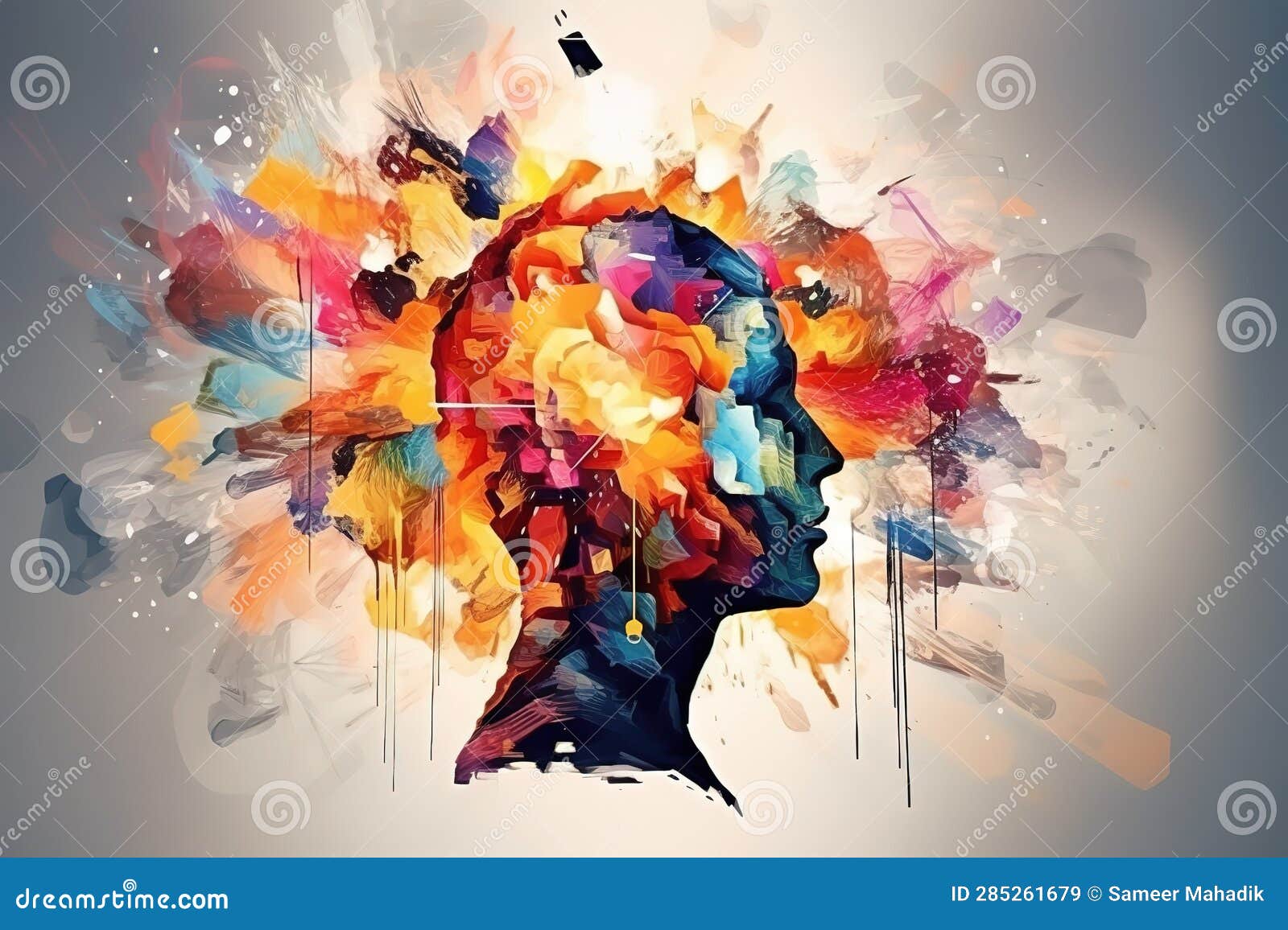 Illustration of Explosion of Colours in Human Head. Generative AI Stock ...