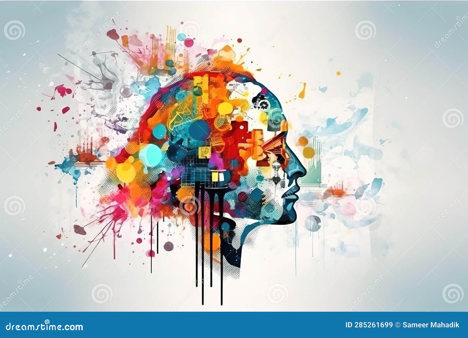 Illustration of Explosion of Colours in Human Head. Generative AI Stock ...
