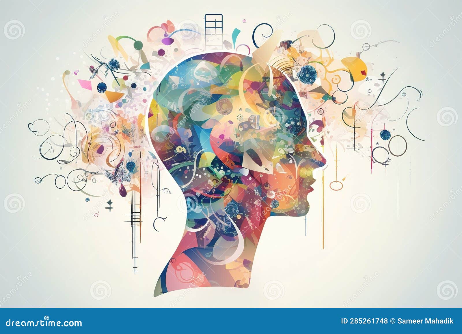 Illustration of Explosion of Colours in Human Headv. Generative AI ...