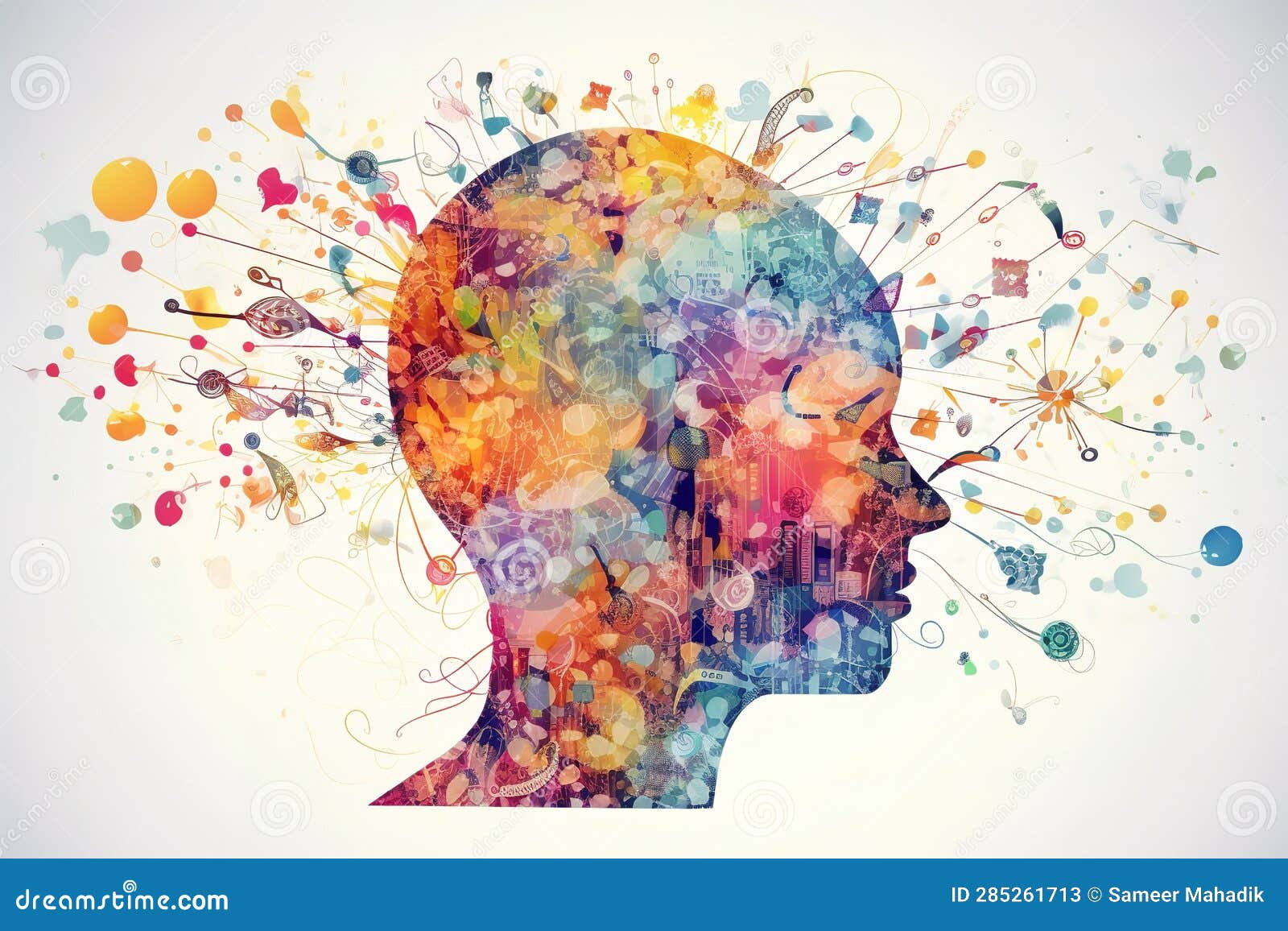 Illustration of Explosion of Colours in Human Head. Generative AI Stock ...