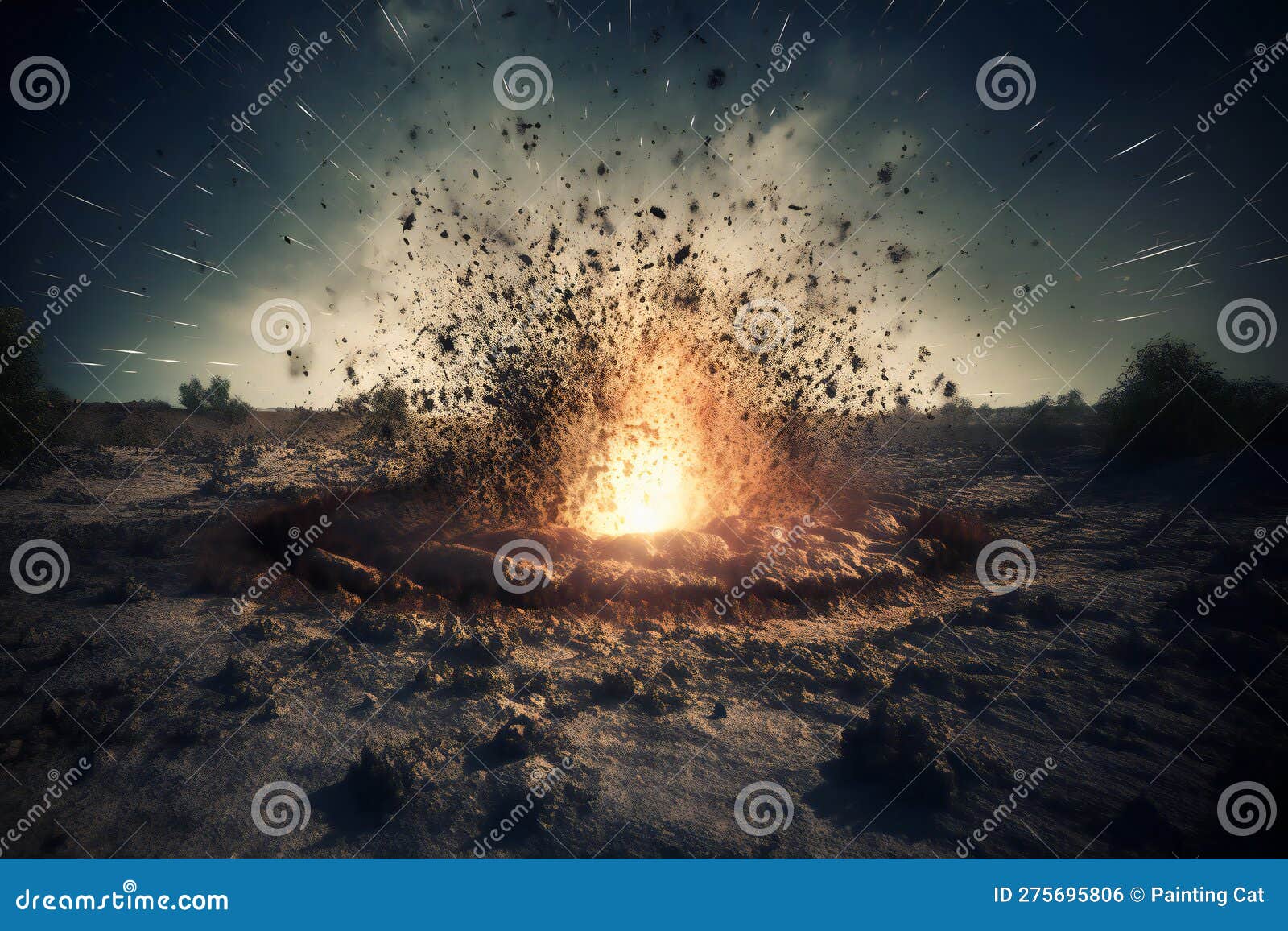 Explosion in the Desert at Night Stock Illustration - Illustration of ...