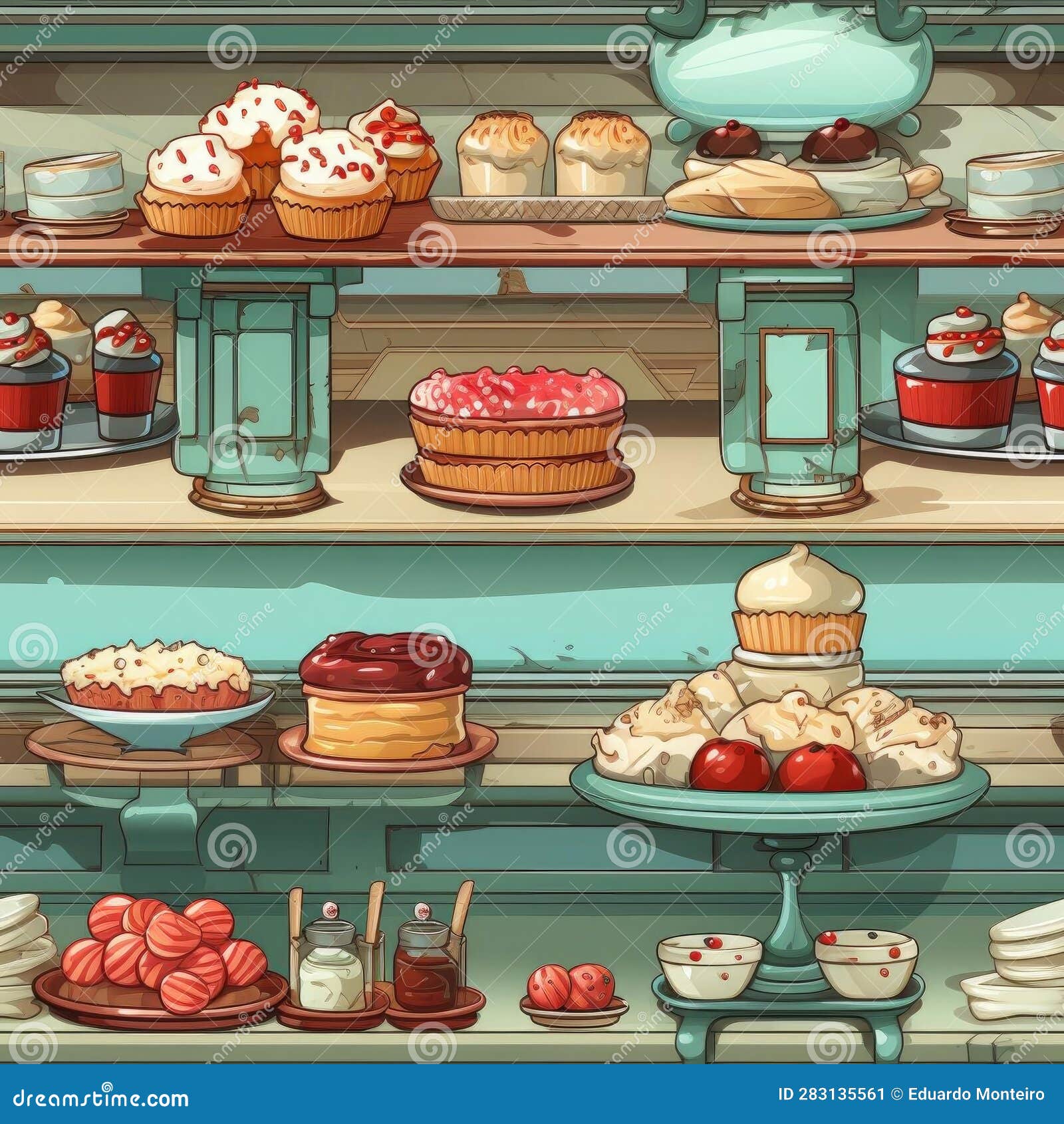 Illustration of Exquisite Desserts in a Store Display (tiled Stock ...