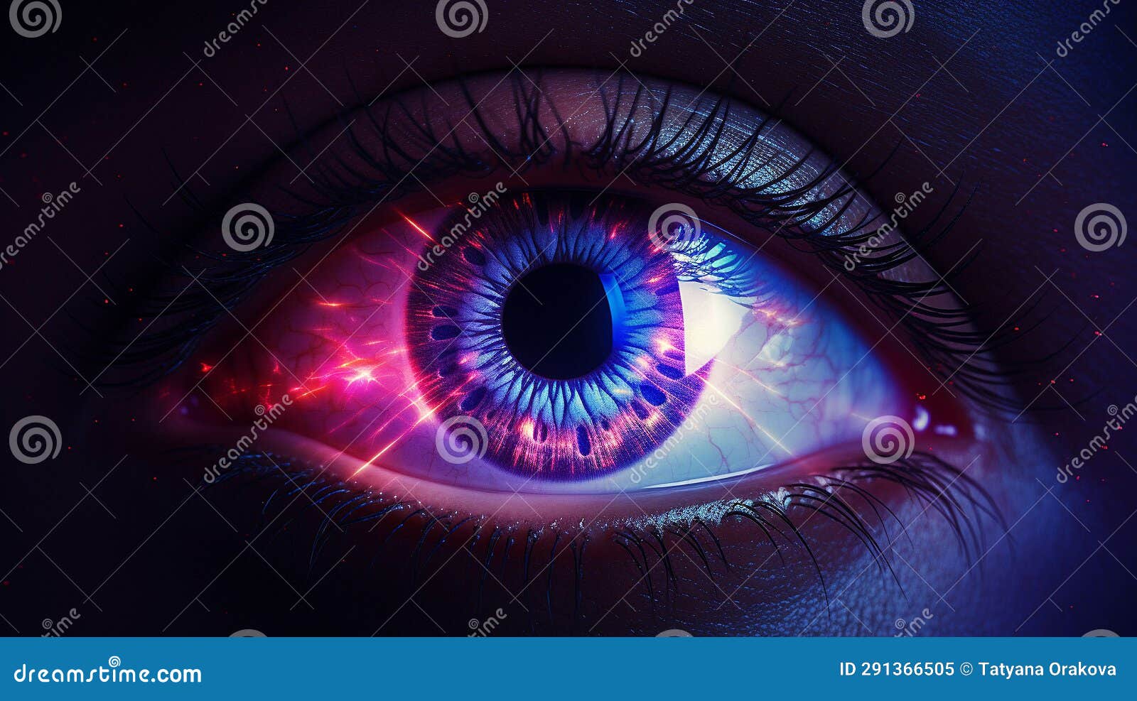 Illustration. an Eye with Neon Rays Glowing in it Stock Image - Image ...