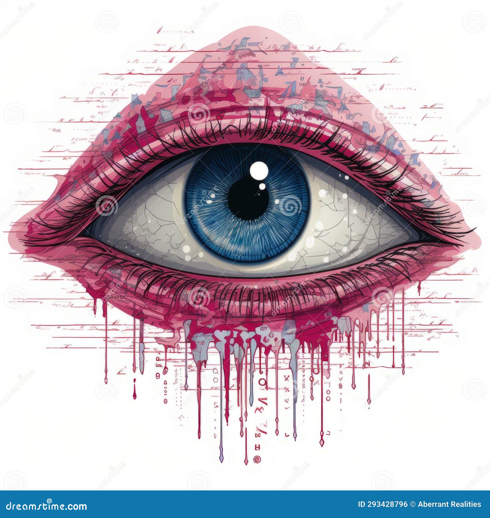 An Illustration of an Eye with Pink Paint Dripping Down it Stock ...