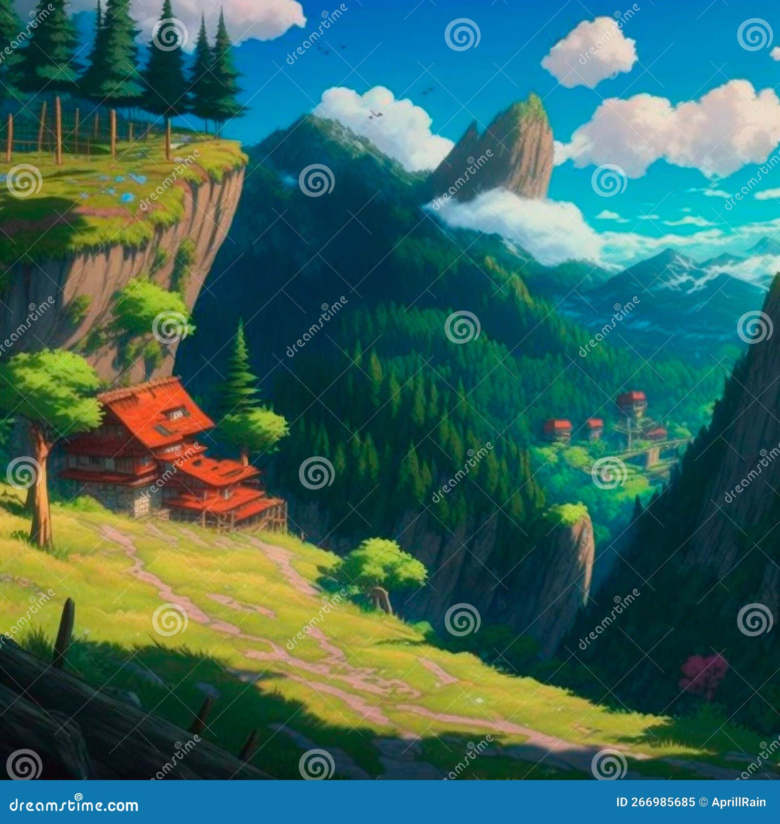 Illustration of a Fabulous Landscape in the Anime Style Stock ...