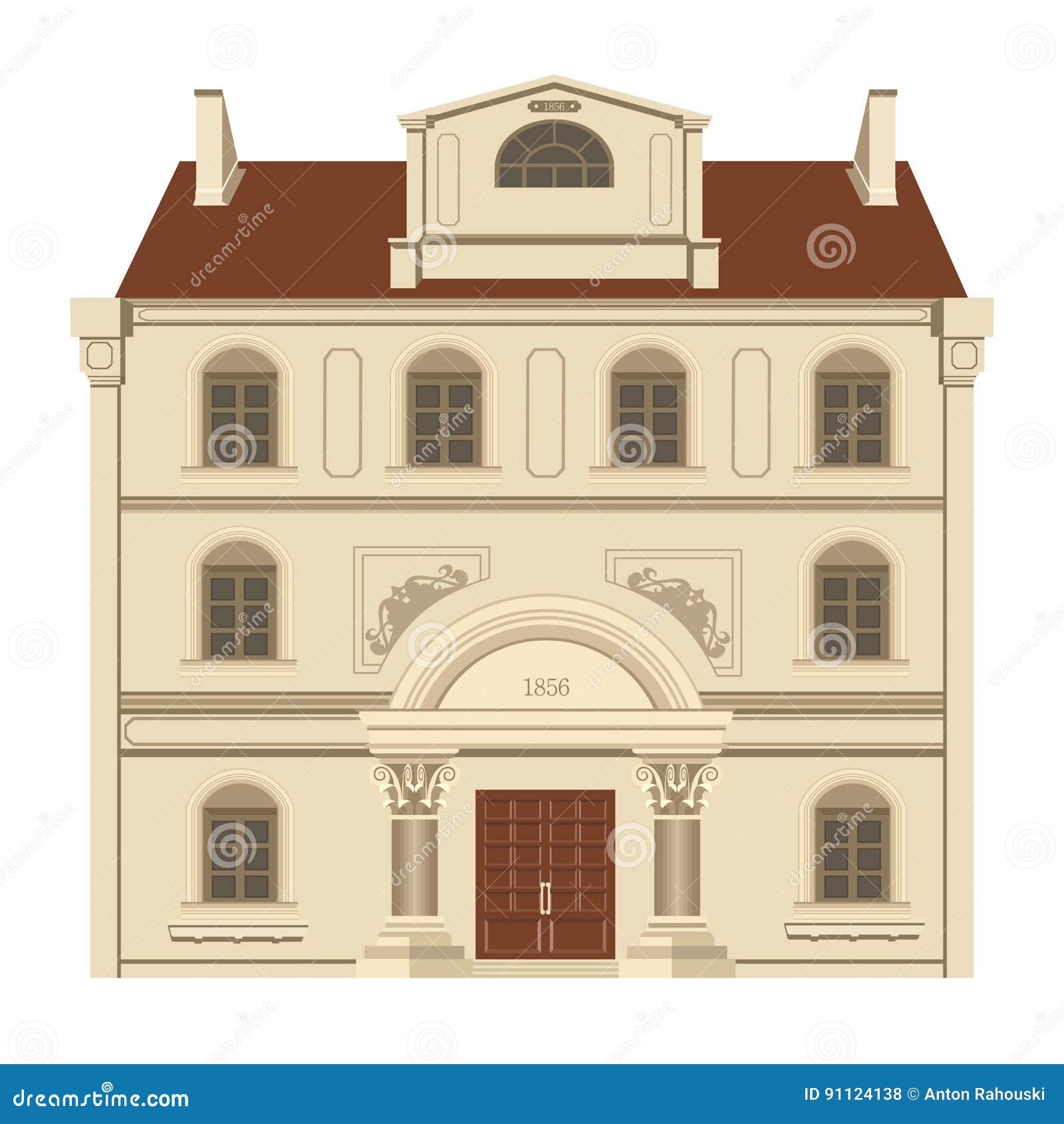 Illustration Facade House with Columns, an Architectural Building on ...