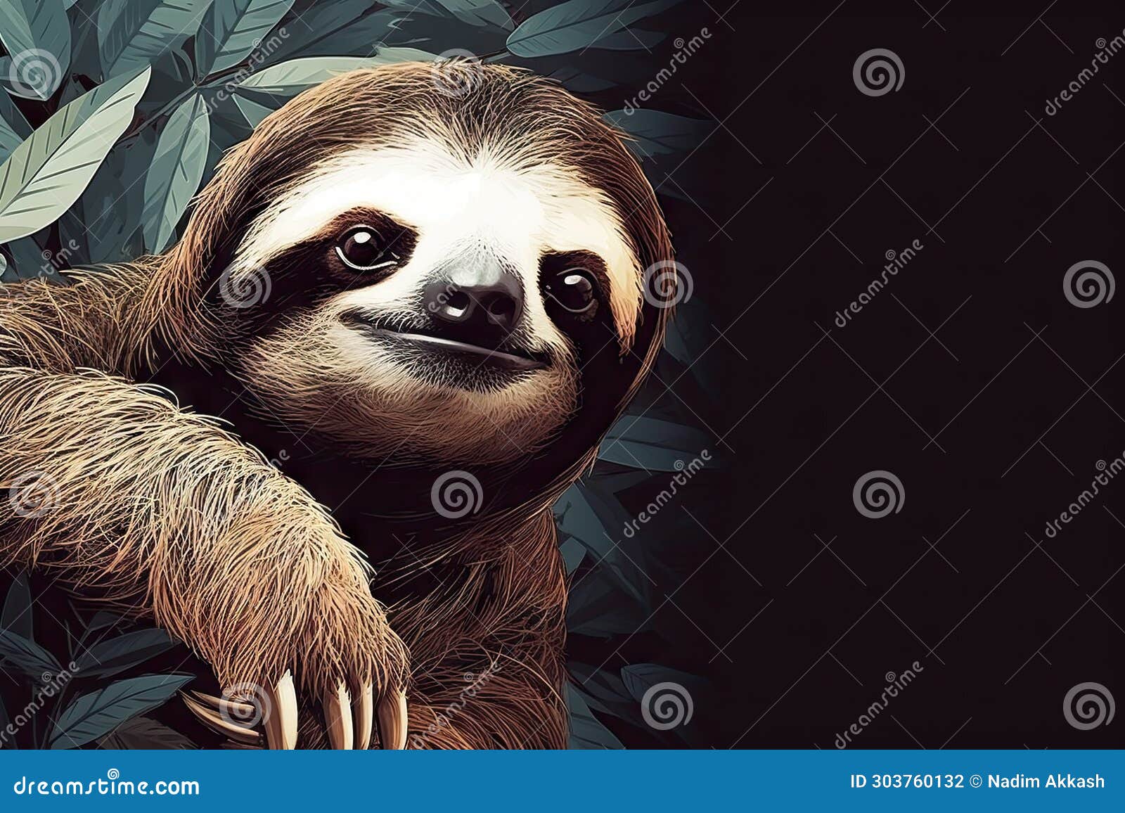 Illustration Face Animal Jungle Setting Studio Portrait Sloth Stock ...