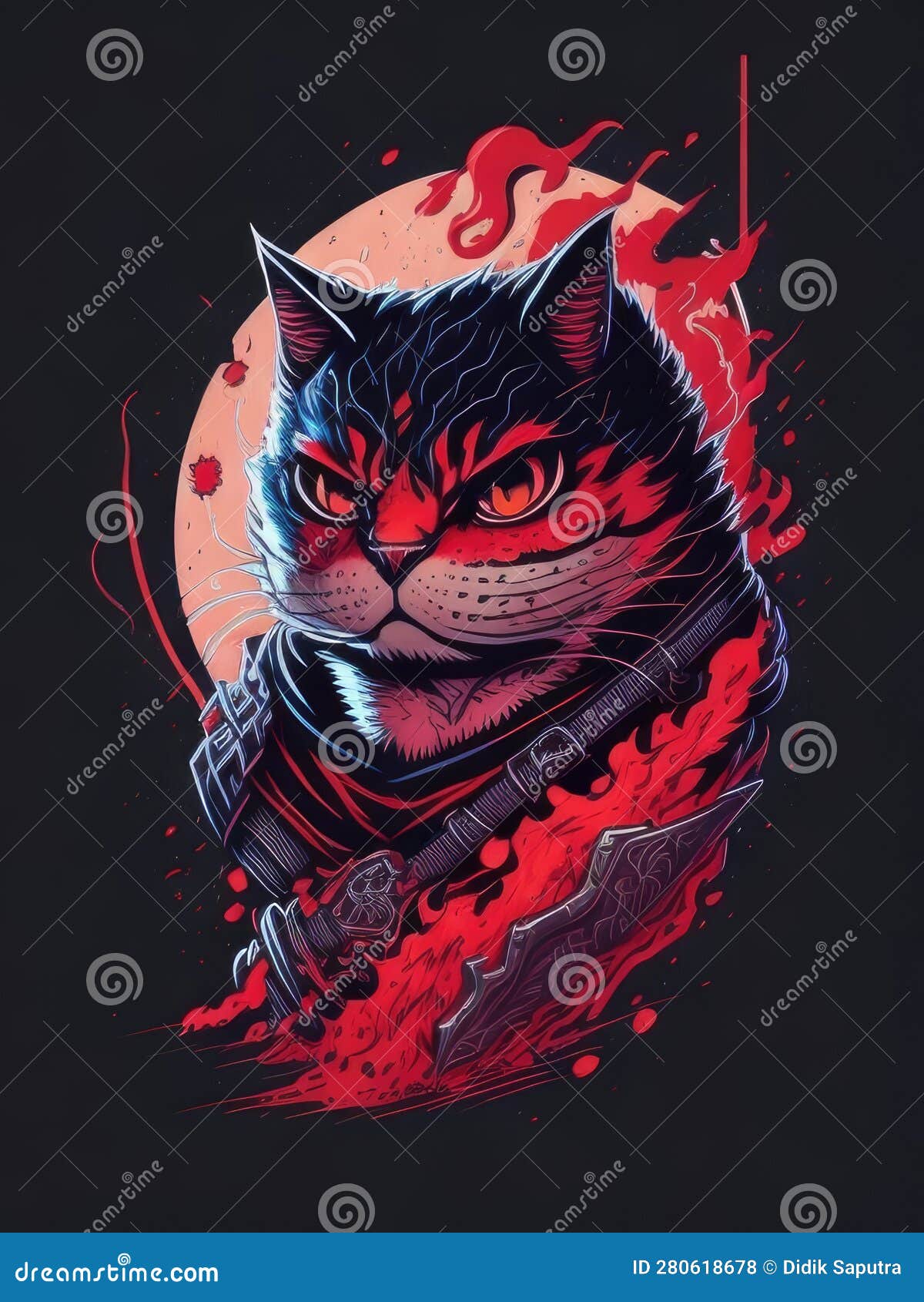 Illustration Face Evil Ninja Cat Stock Illustration - Illustration of ...