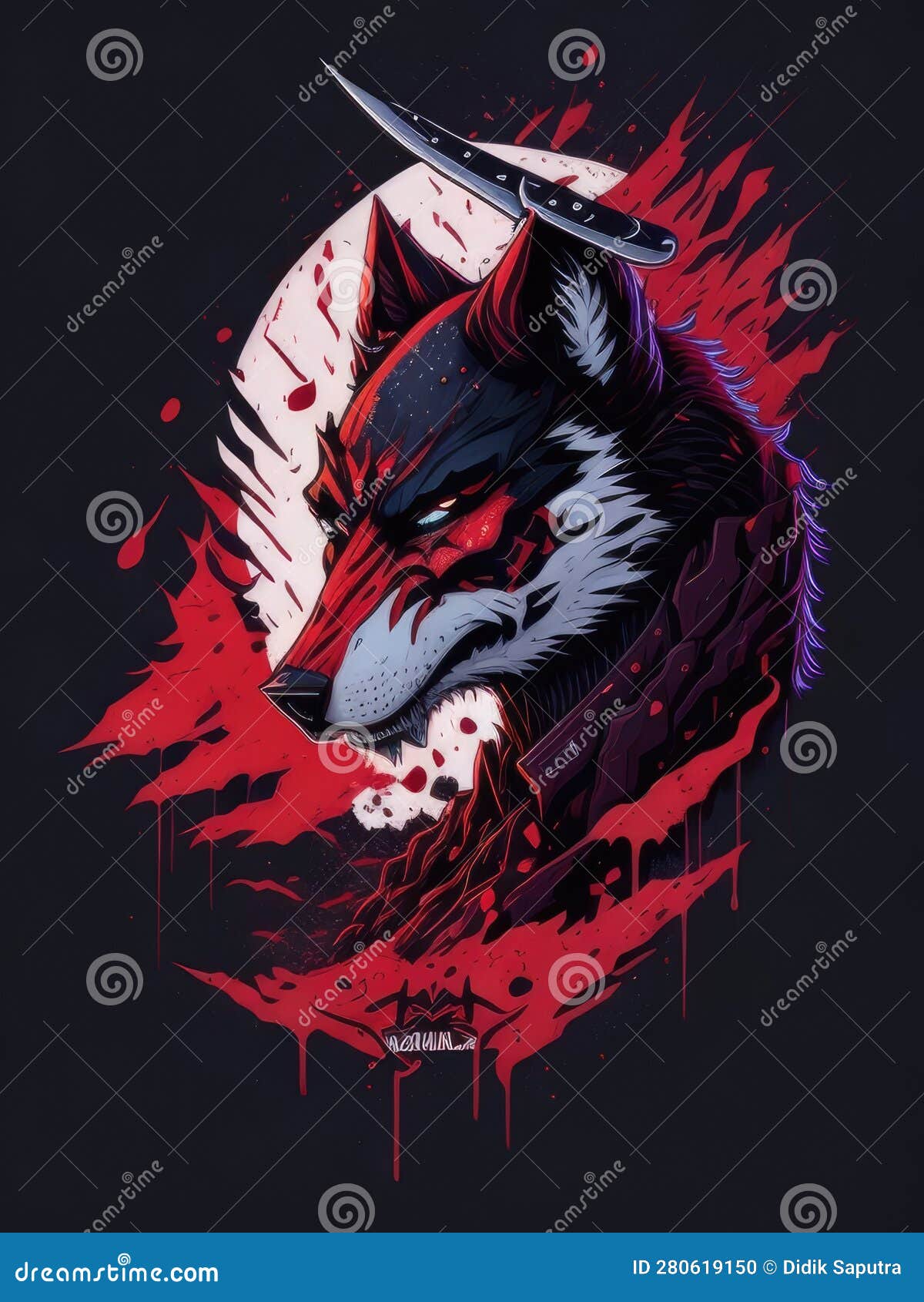 Illustration Face Evil Ninja Wolf Stock Illustration - Illustration of ...