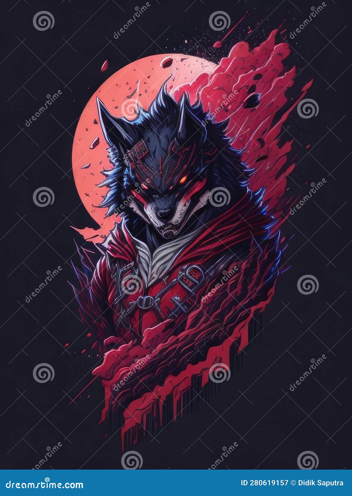 Illustration Face Evil Ninja Wolf Stock Illustration - Illustration of ...