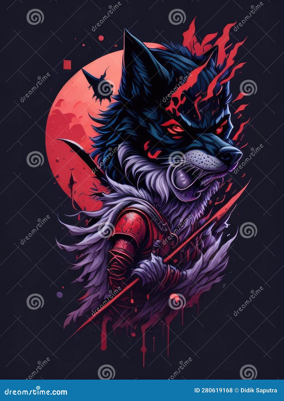 Illustration Face Evil Ninja Wolf Stock Illustration - Illustration of ...