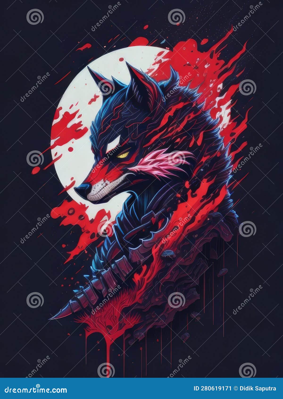 Illustration Face Evil Ninja Wolf Stock Illustration - Illustration of ...