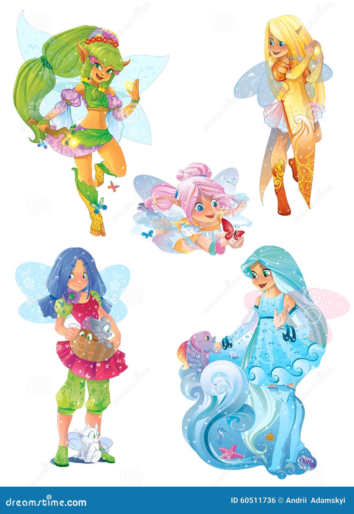 Illustration Of Fairies Set On White Royalty-Free Cartoon ...