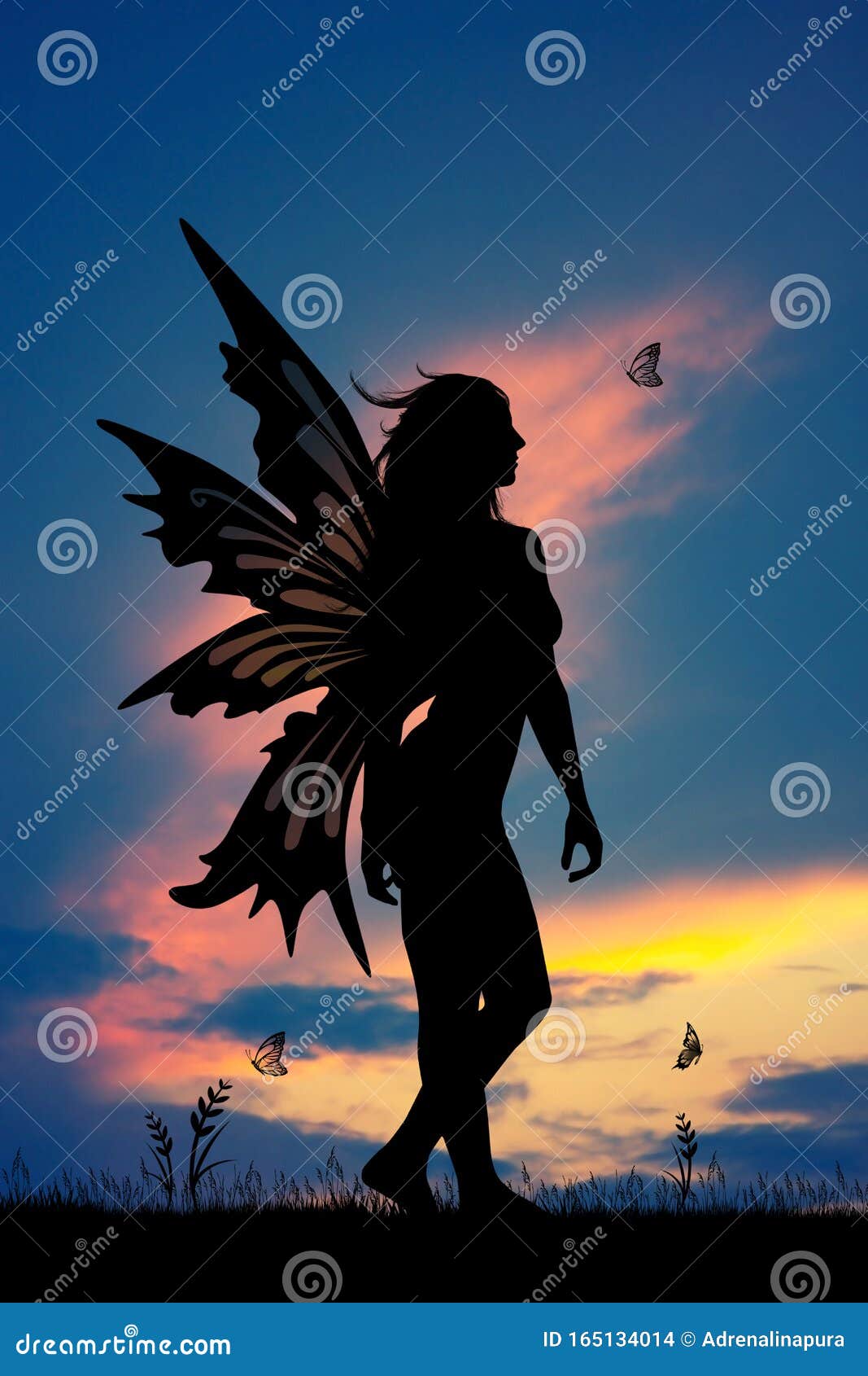 Illustration of Fairy at Sunset Stock Illustration - Illustration of ...