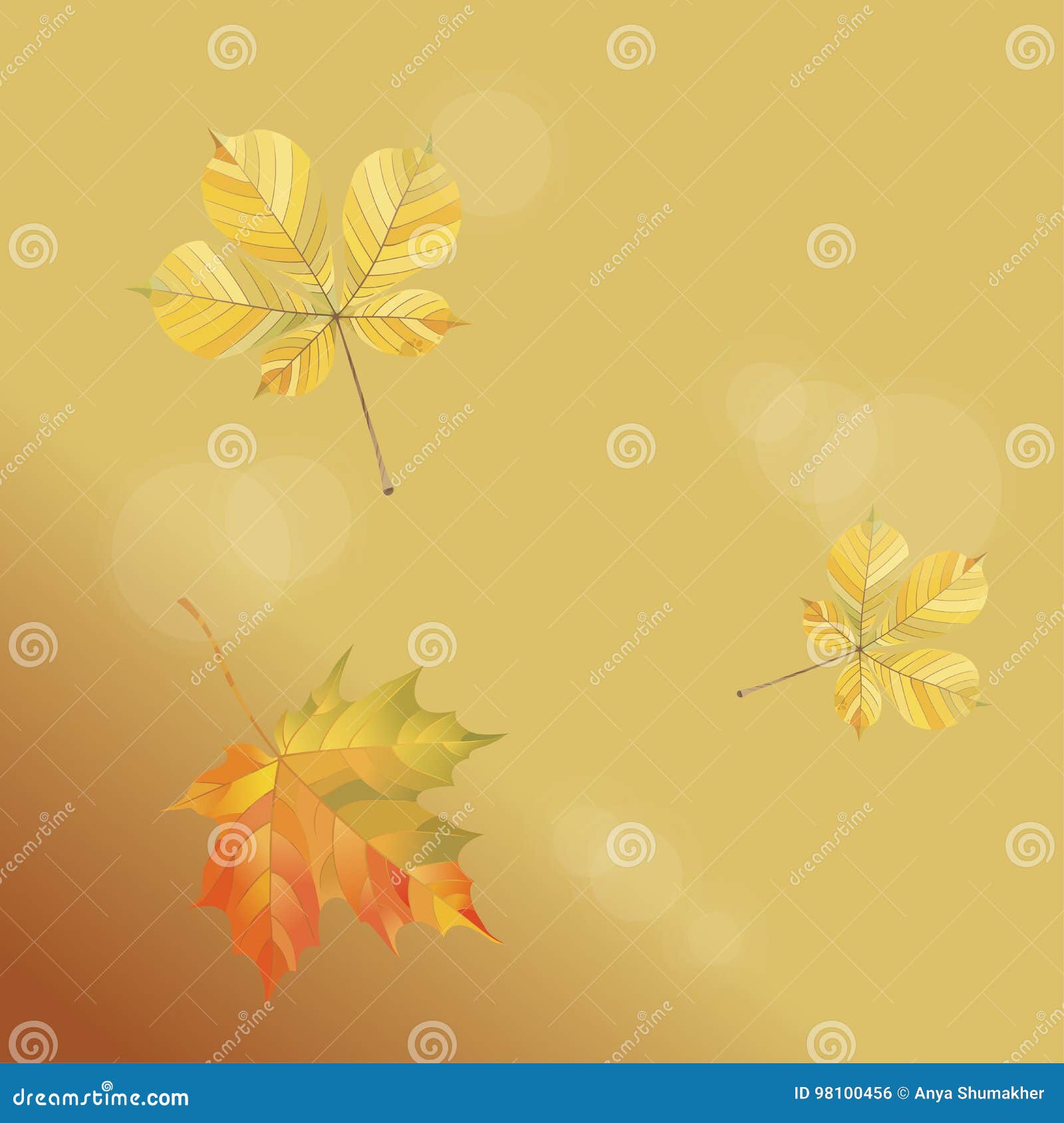 Illustration with Falling Autumn Leaves on a Gold Background. Vector ...