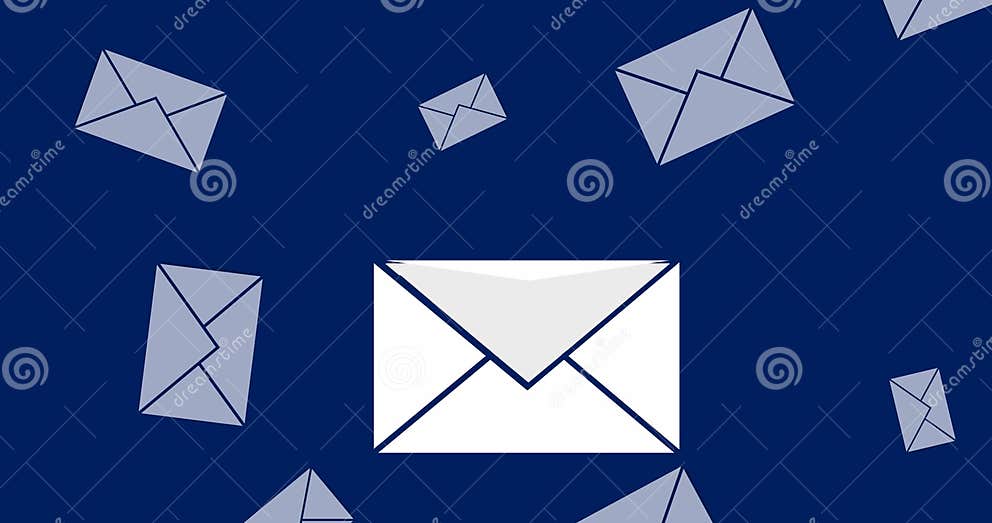 Illustration of Falling White Colored Envelopes Over Blue Background ...