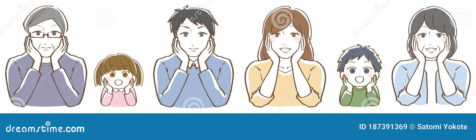 Illustration of a Family with a Cheek Stick-three Generations Stock ...