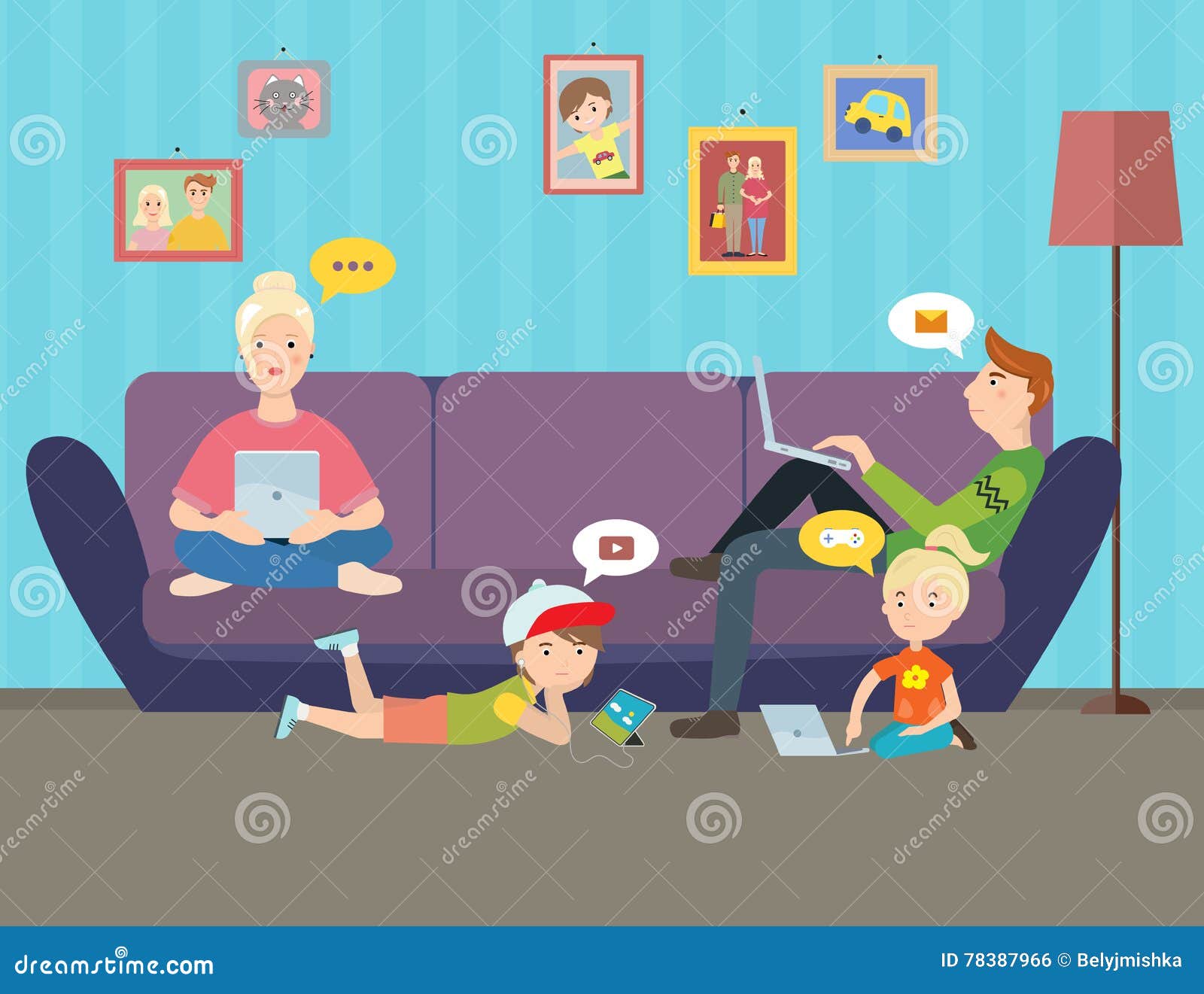 Illustration of Family Using Electronic Gadgets Stock Vector ...