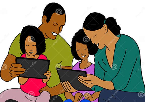 Illustration of Family Using Tablet Device Stock Illustration ...