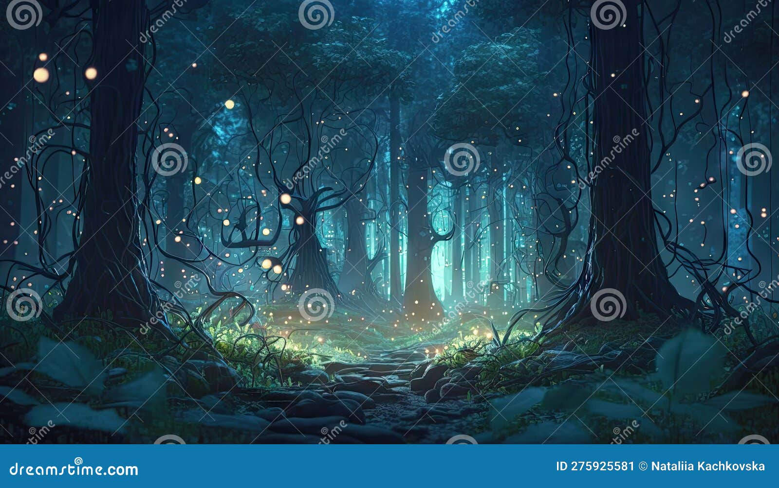 Fantastical forest kingdom stock illustration. Illustration of mystery ...