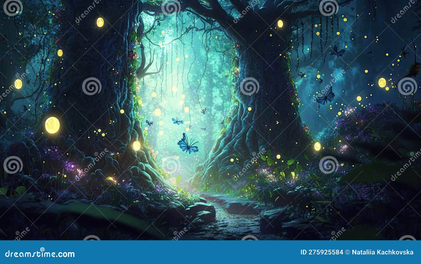 Fantastical forest kingdom stock illustration. Illustration of ...