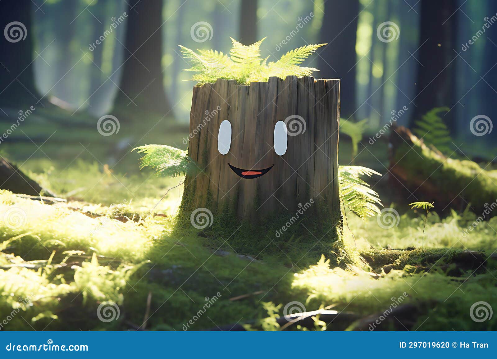Fantasy Forest with Smiley Face on Tree Stump in the Forest Stock ...
