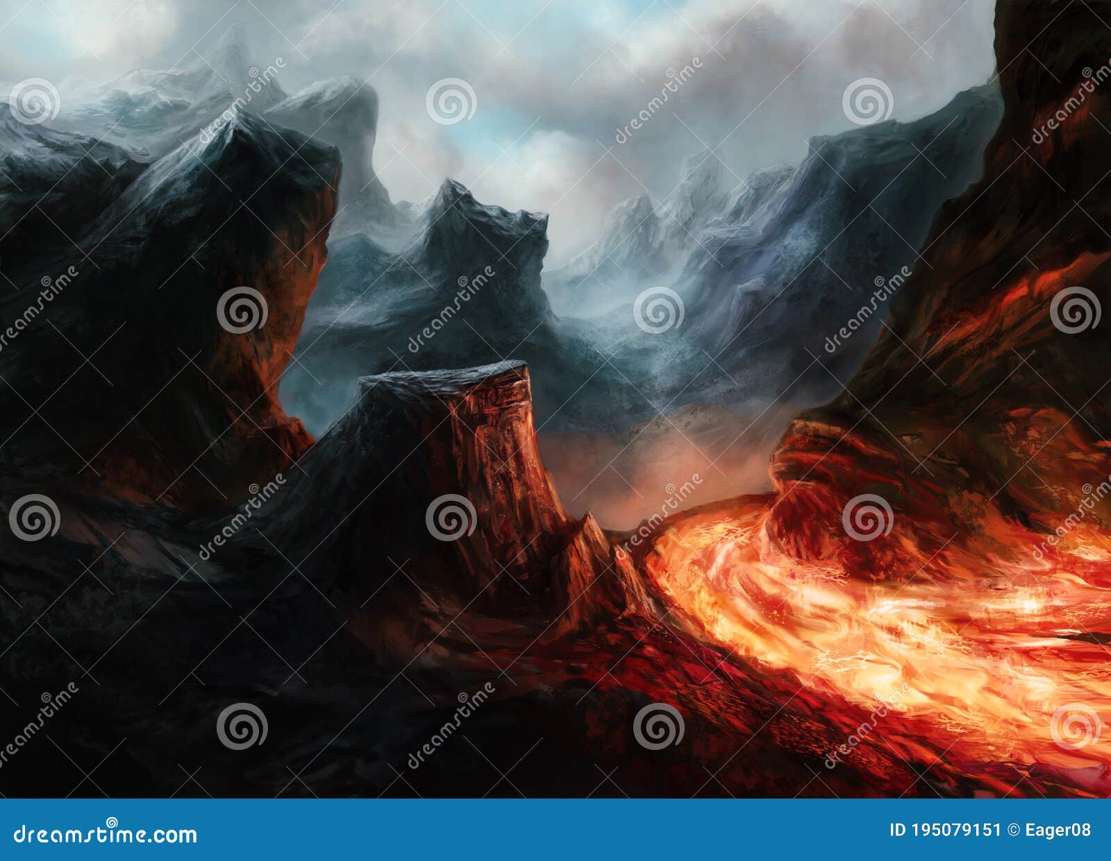Illustration of Fantasy Landscape with Lava River Stock Illustration ...