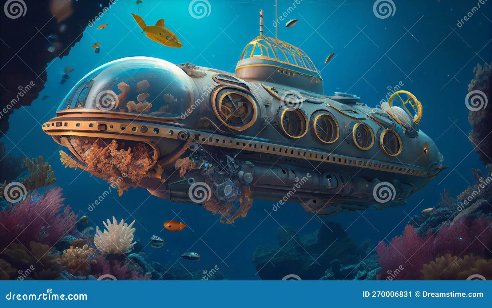 Illustration of a Fantasy Submarine Stock Illustration - Illustration ...