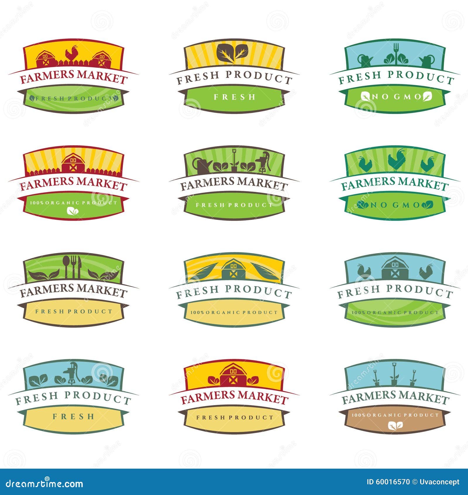 Farm Labels Set, Cartoon Vector Illustration, Farming Emblems With ...